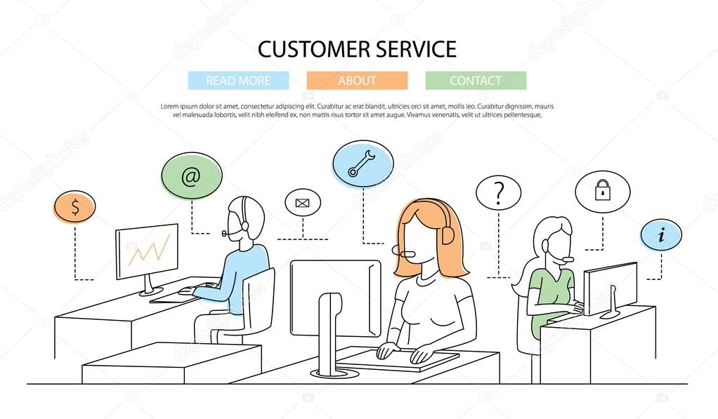 Illustration of vector modern line flat design customer service ...