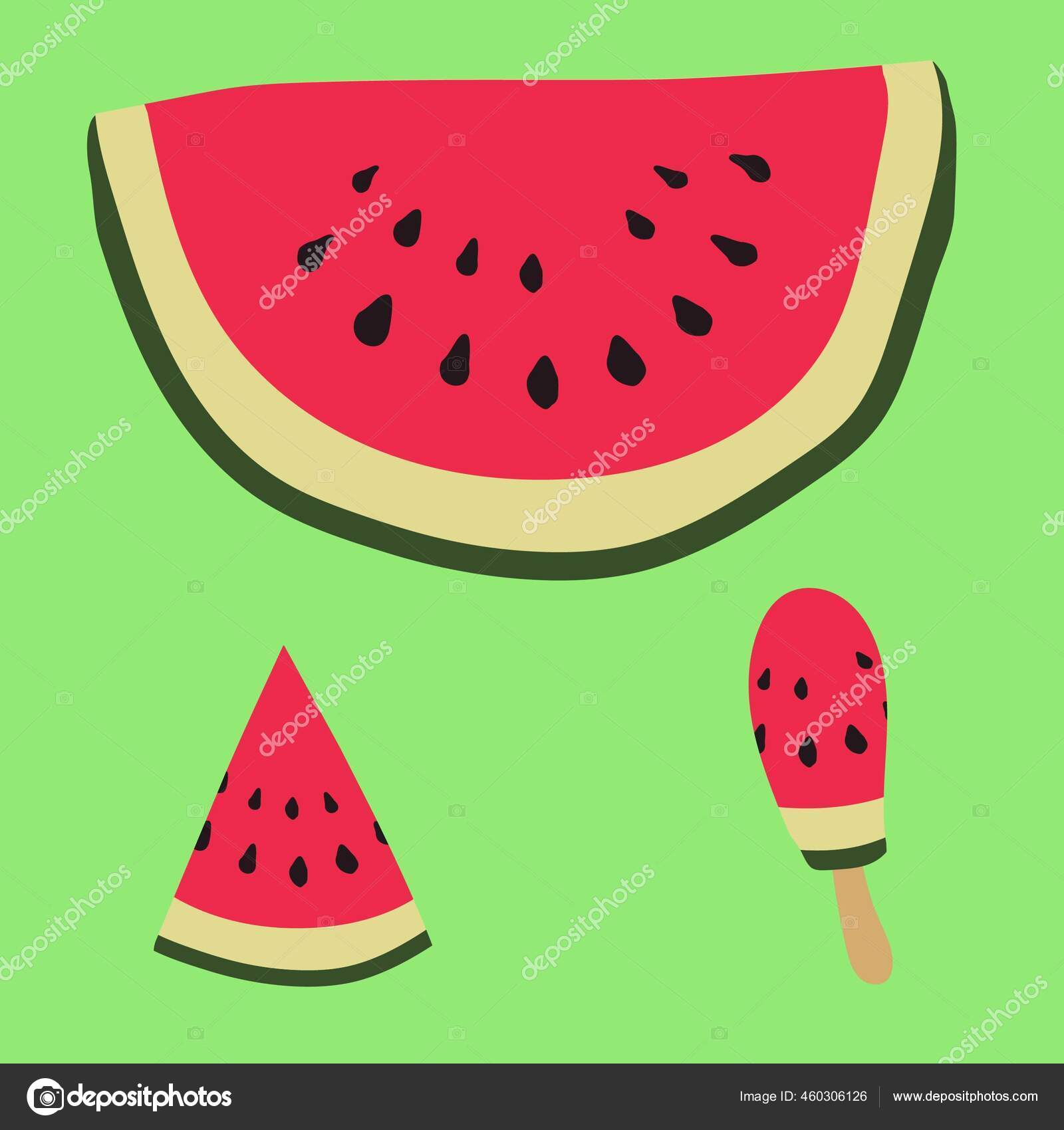 Vecteur Dessin Animé Illustration Pastèque Sur Fond Vert Vecteur par ...