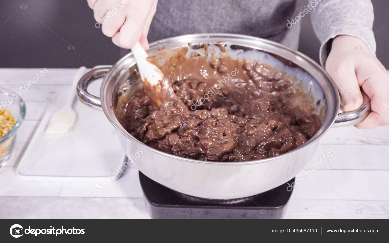 Step Step Melting Chocolate Chips Cooking Pot Make Macadamia Nut Stock ...