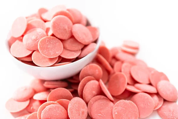 Pink Chocolate Chips Melting Chocolate Shapes White Background Stock ...