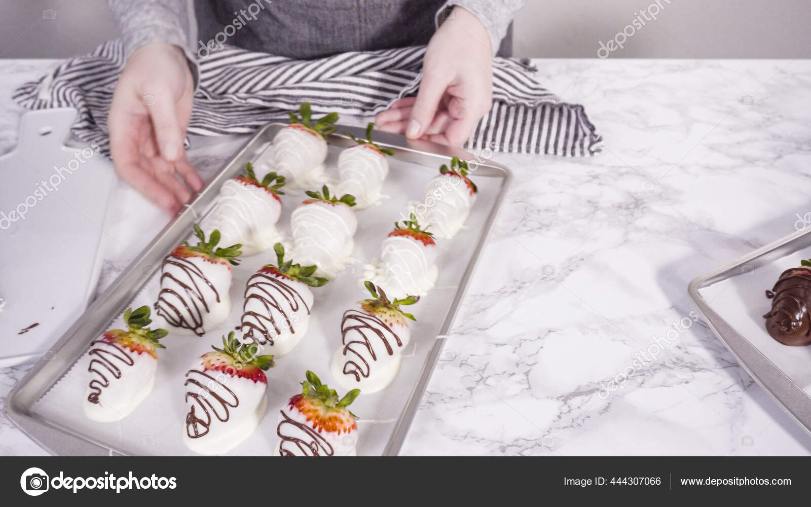 Step Step Preparing White Dark Chocolate Dipped Strawberries Stock ...