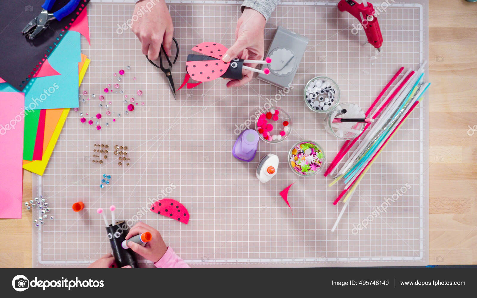 Flat Lay Kids Papercraft Making Paper Bugs Out Empty Toilet Stock Photo ...