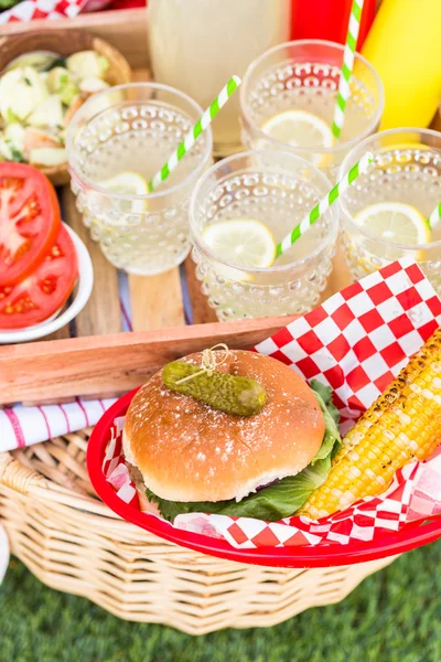 Small summer picnic with lemonade and hamburgers Stock Photo by ©urban ...