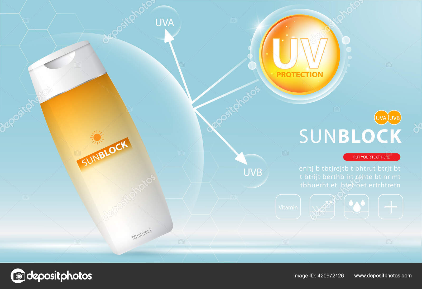 Sunblock Ads Template Sun Protection Cosmetic Products Design ...
