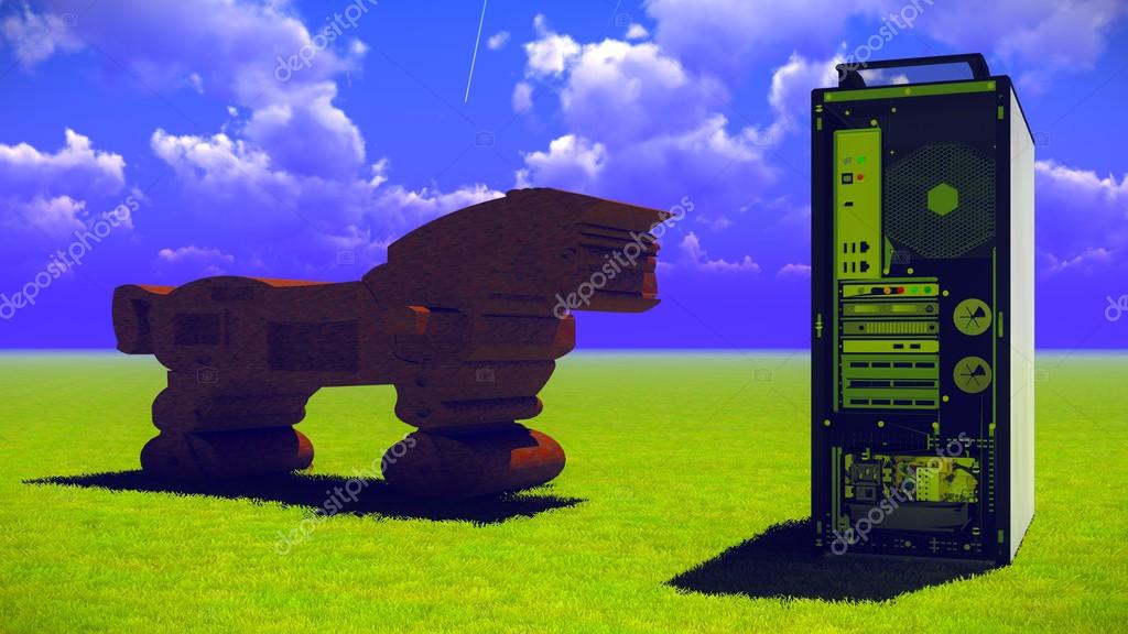 Trojan horse and computer — Stock Photo © DarioStudios #86590202