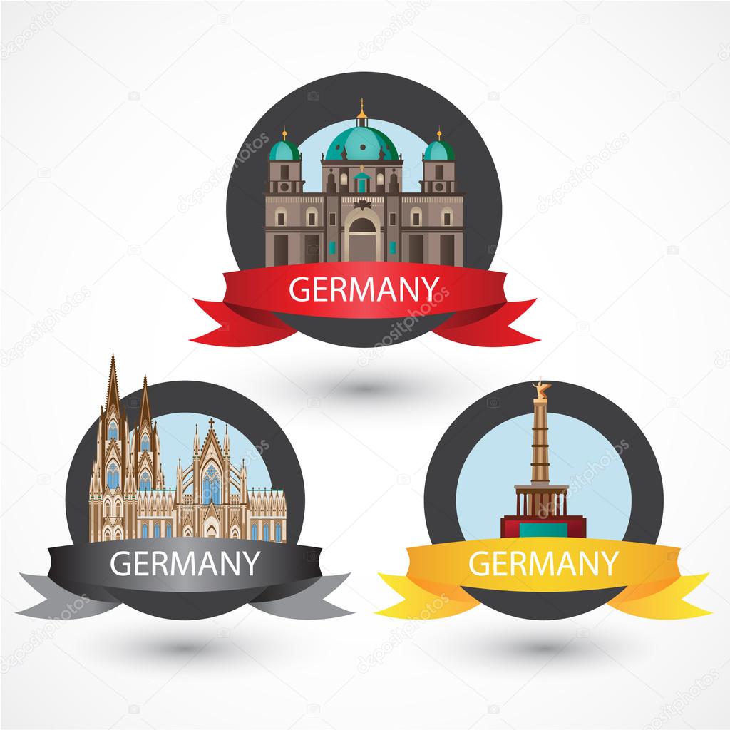Set of most Famous German Landmarks. High detailed colorful style ...