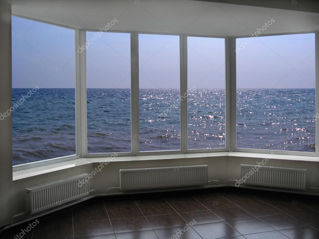 Big office windows with view of marine waves ⬇ Stock Photo, Image by ...