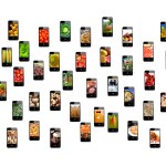 Mobile phones background. Pile of different modern smartphones. Stock ...