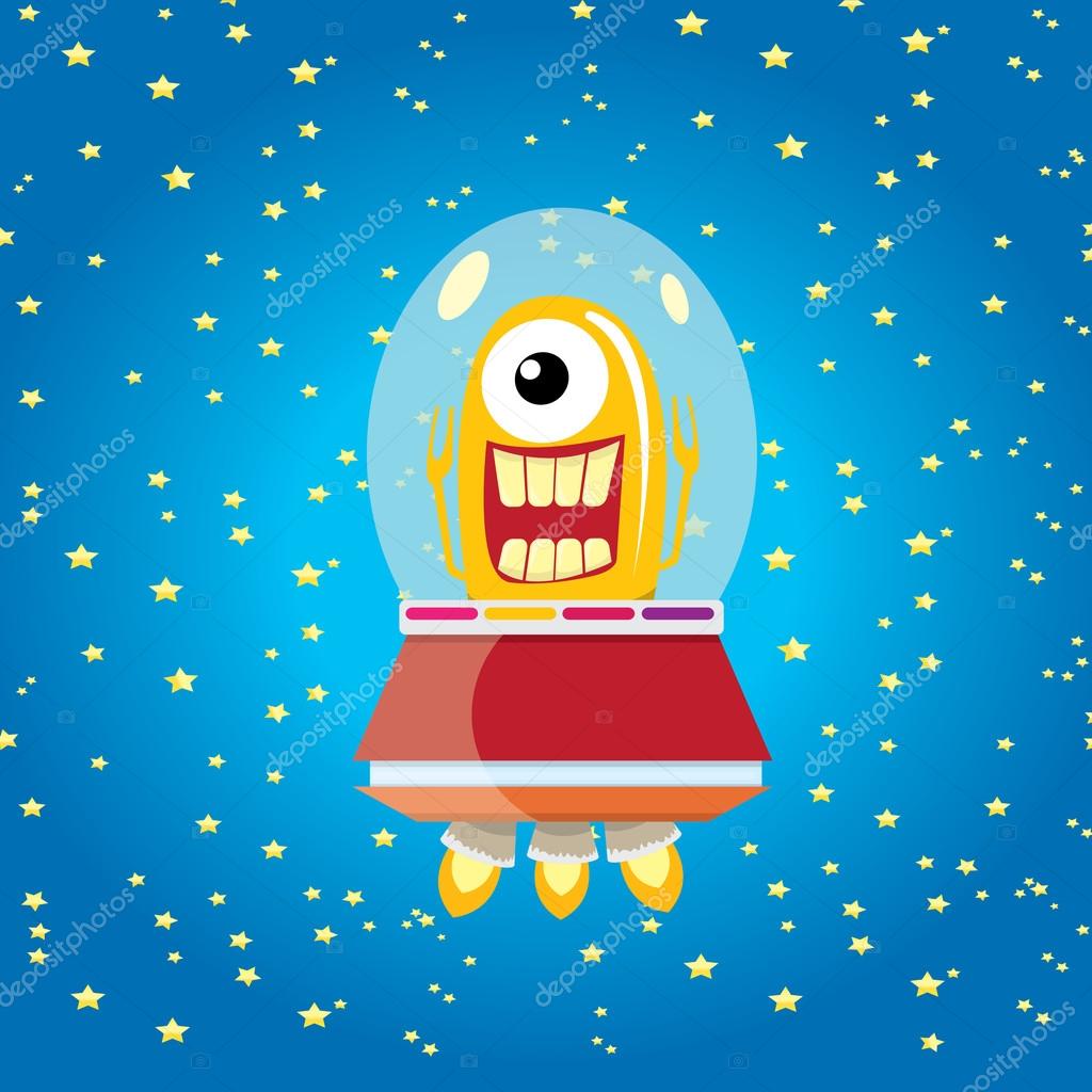 Alien-Raumschiff. Orange Alien im Weltraum-Vektor. — Stockvektor ... Alien-Raumschiff. Orange Alien im Weltraum-Vektor. — Stockvektor ...