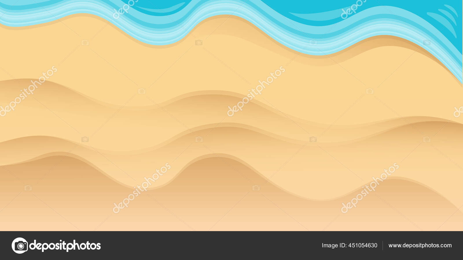 Top view summer beach background with golden sand and turquoise ocean ...