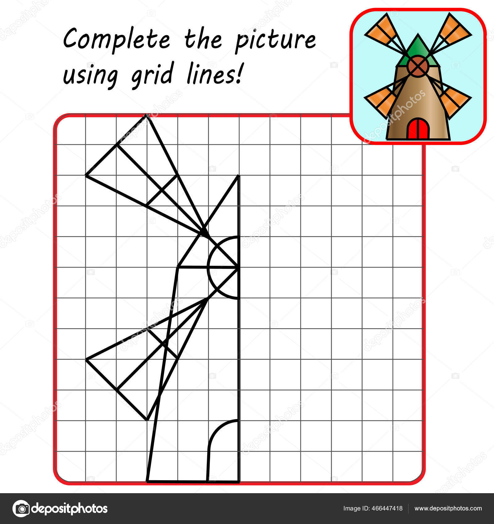 아이들을 격자를 이용해서 그리기 대칭적 그림입니다 일러스트 스톡 벡터 - ©Mila_Che 466447418