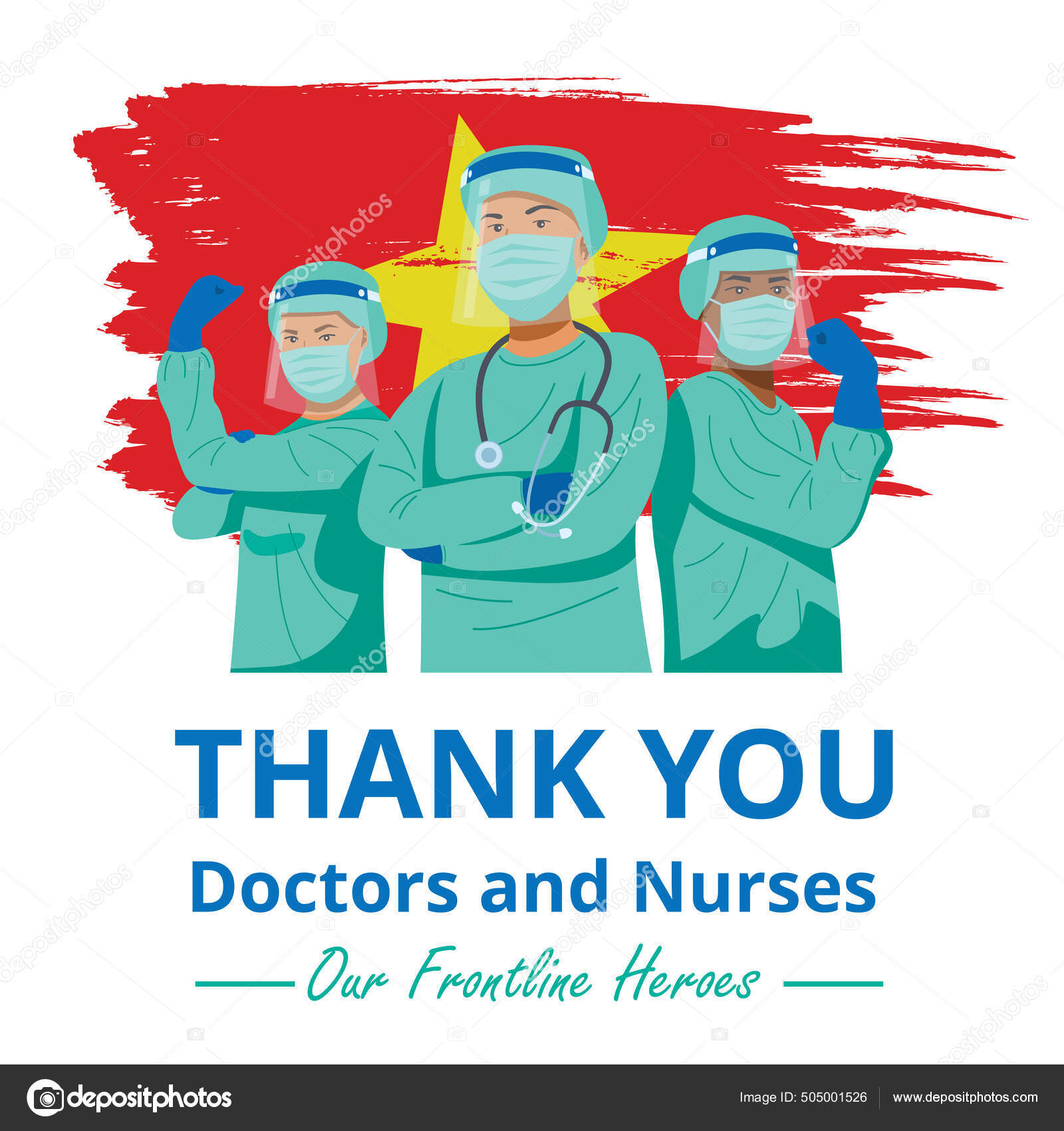Frontline Heroes Illustration Doctors Nurses Characters Wearing Masks ...