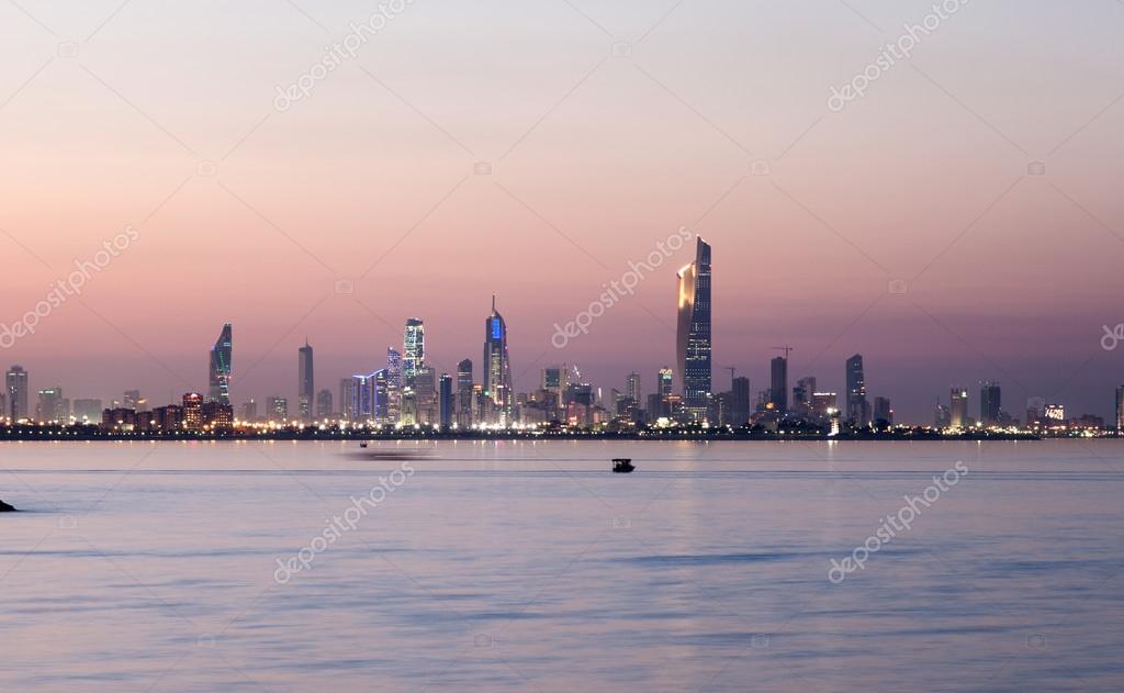 Skyline of Kuwait city at night. Arabia, Middle East — Stock Photo ...