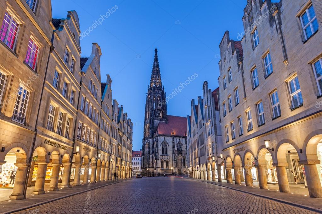 MUNSTER, GERMANY- APR 4: Historic buildings in the old town of Muenster ...