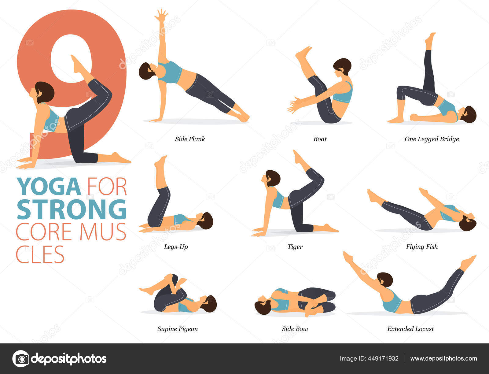 Infographic Yoga Poses Workout Concept Strong Core Muscle Flat Design ...