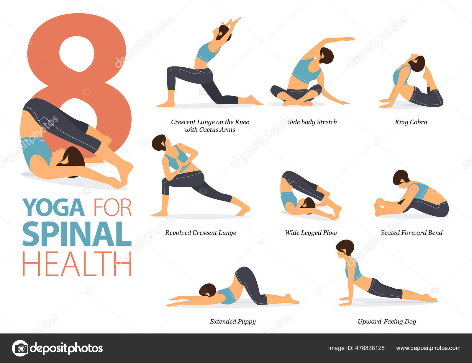 Infographic Yoga Poses Workout Home Concept Spinal Health Flat Design ...