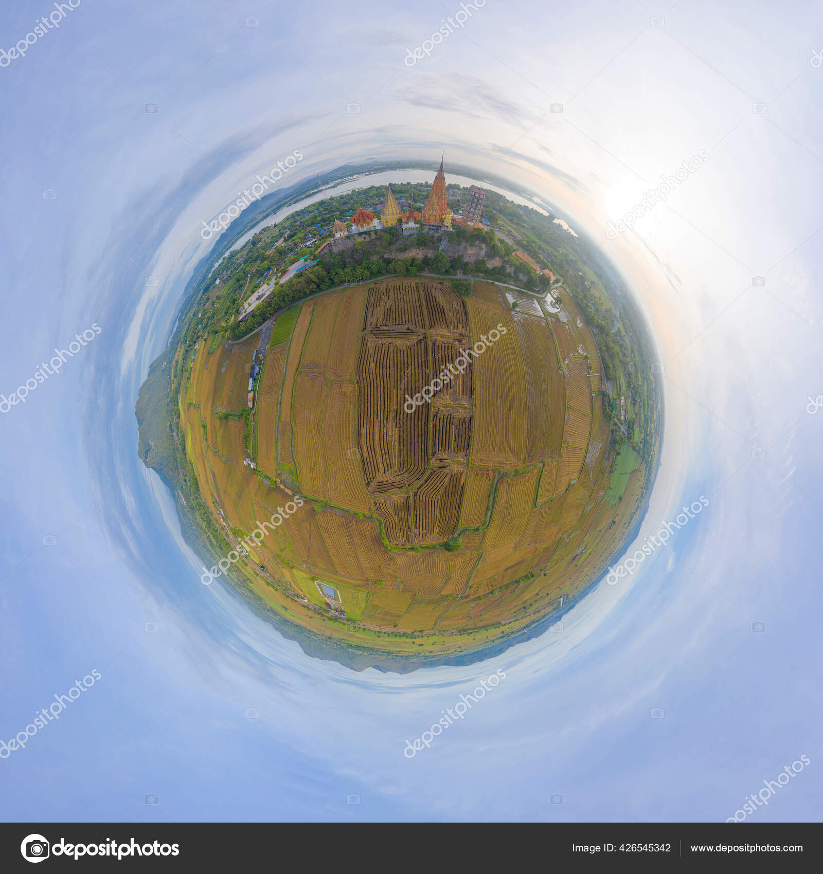 Little Planet 360 Degree Sphere Panorama Aerial View Big Golden Stock ...