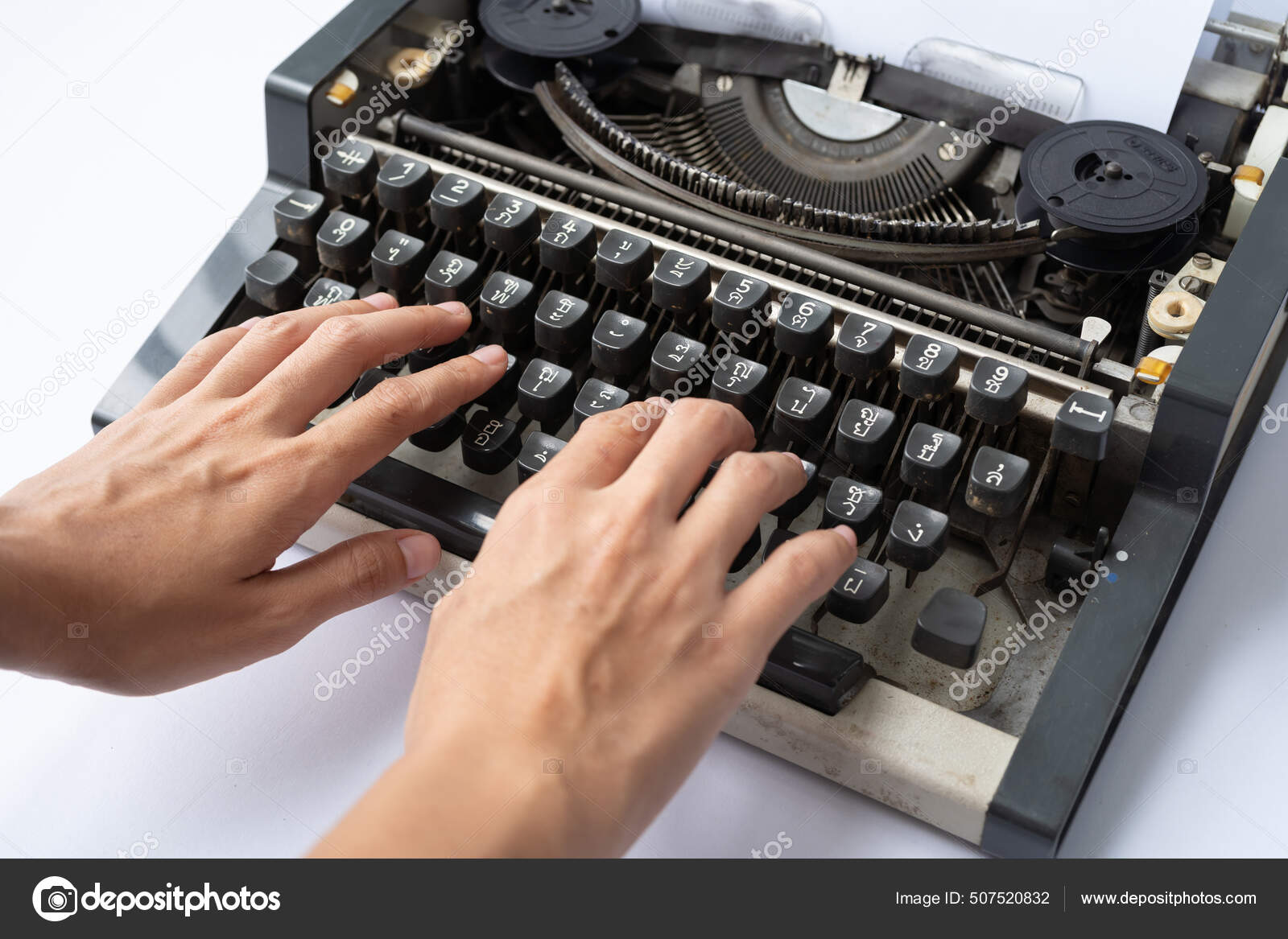 People Hands Typing Old Thai Traditional Typewriter Classic Vintage ...