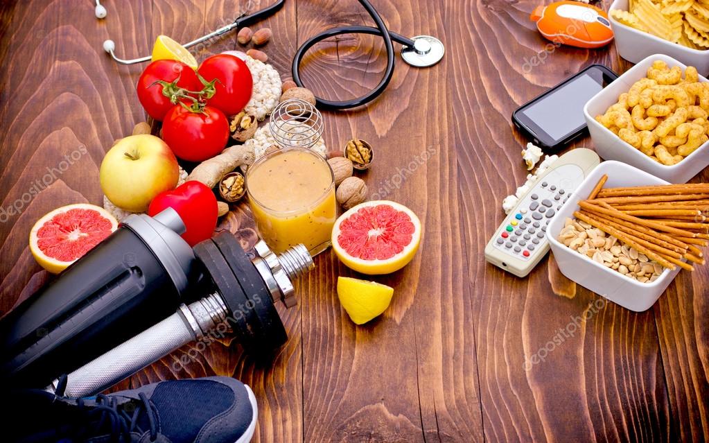 The concept of healthy ways and unhealthy lifestyles — Stock Photo ...