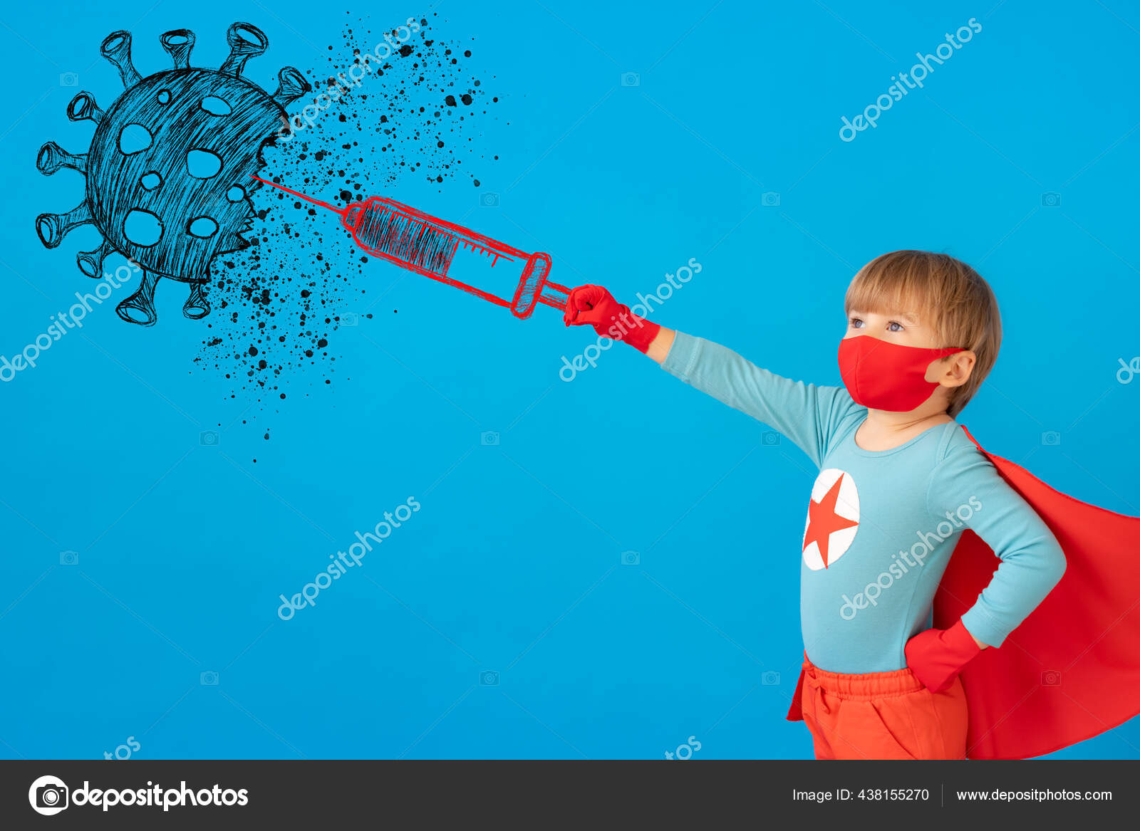 Superhero Child Wearing Protective Mask Indoor Portrait Super Hero Kid ...