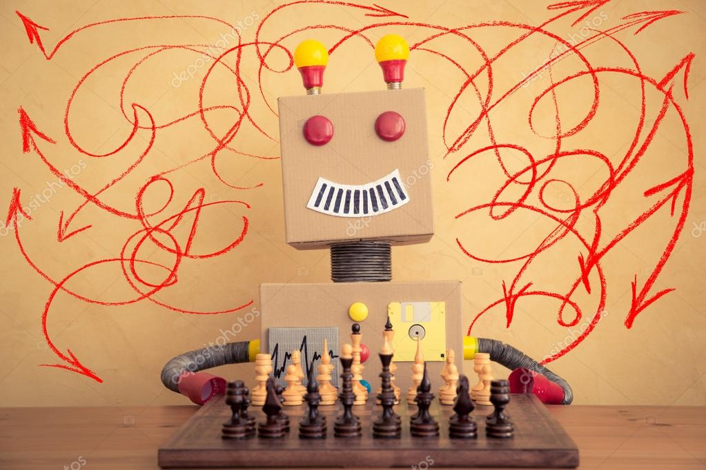 Funny toy robot playing chess — Stock Photo © Yaruta #86490970