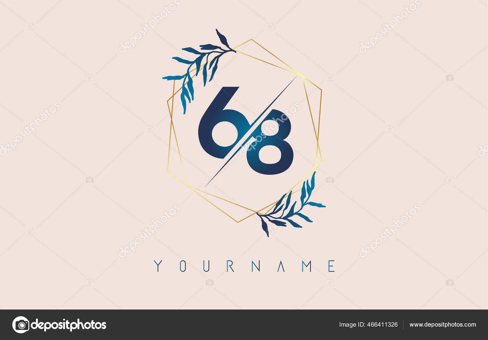 Number Logo Golden Polygon Frames Gradient Blue Leaves Design Luxury ...