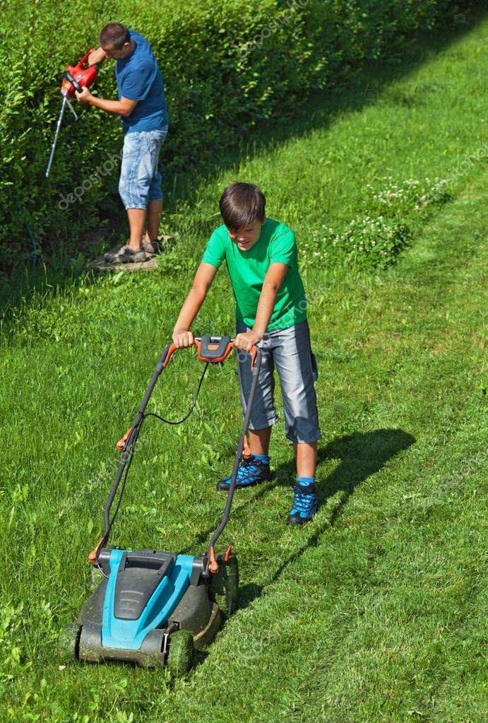 Boy Mowing Lawn Clipart Free