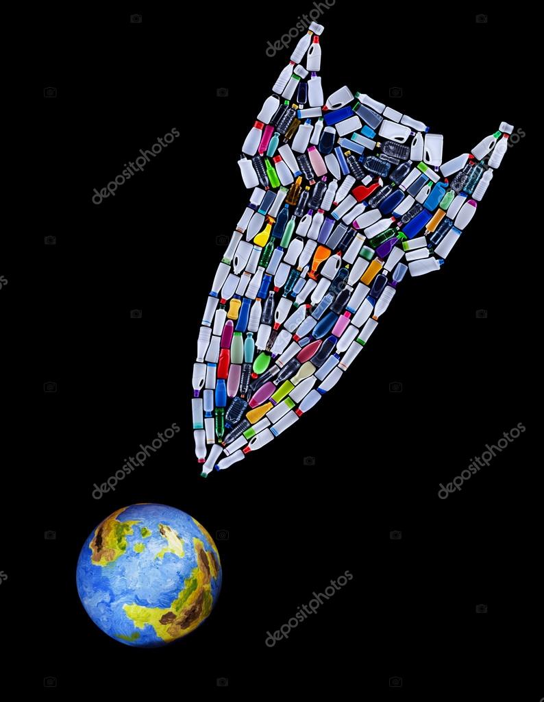 Rocket bomb made of plastic bottles threatening our planet Stock Photo ...