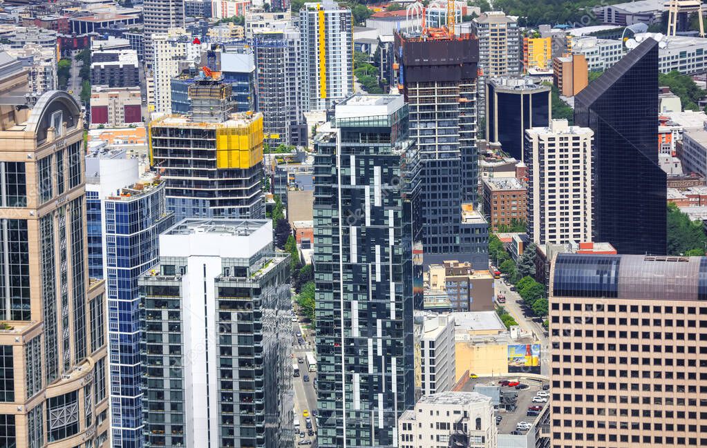 SEATTLE, WASHINGTON - 28 de junio:, Vista aérea de Seattle, clasificada ...