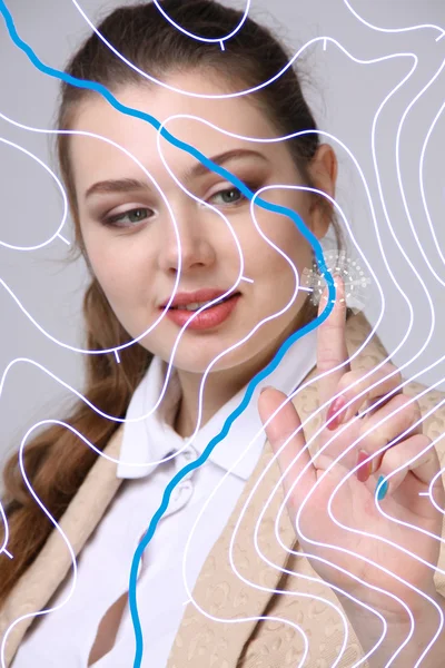 Geographic information systems concept, woman scientist working with ...