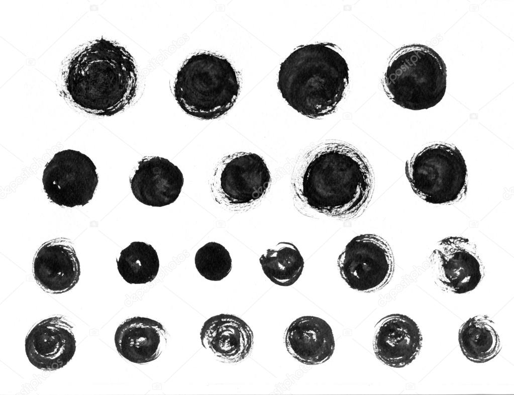 Grunge paint circle element set. Black ink round spots. — Stock Photo ...