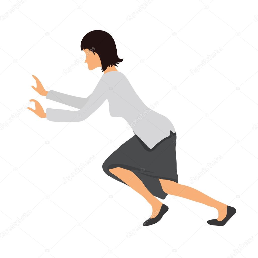 Mujer empresaria empujando algo. Ilustración vectorial. 2023