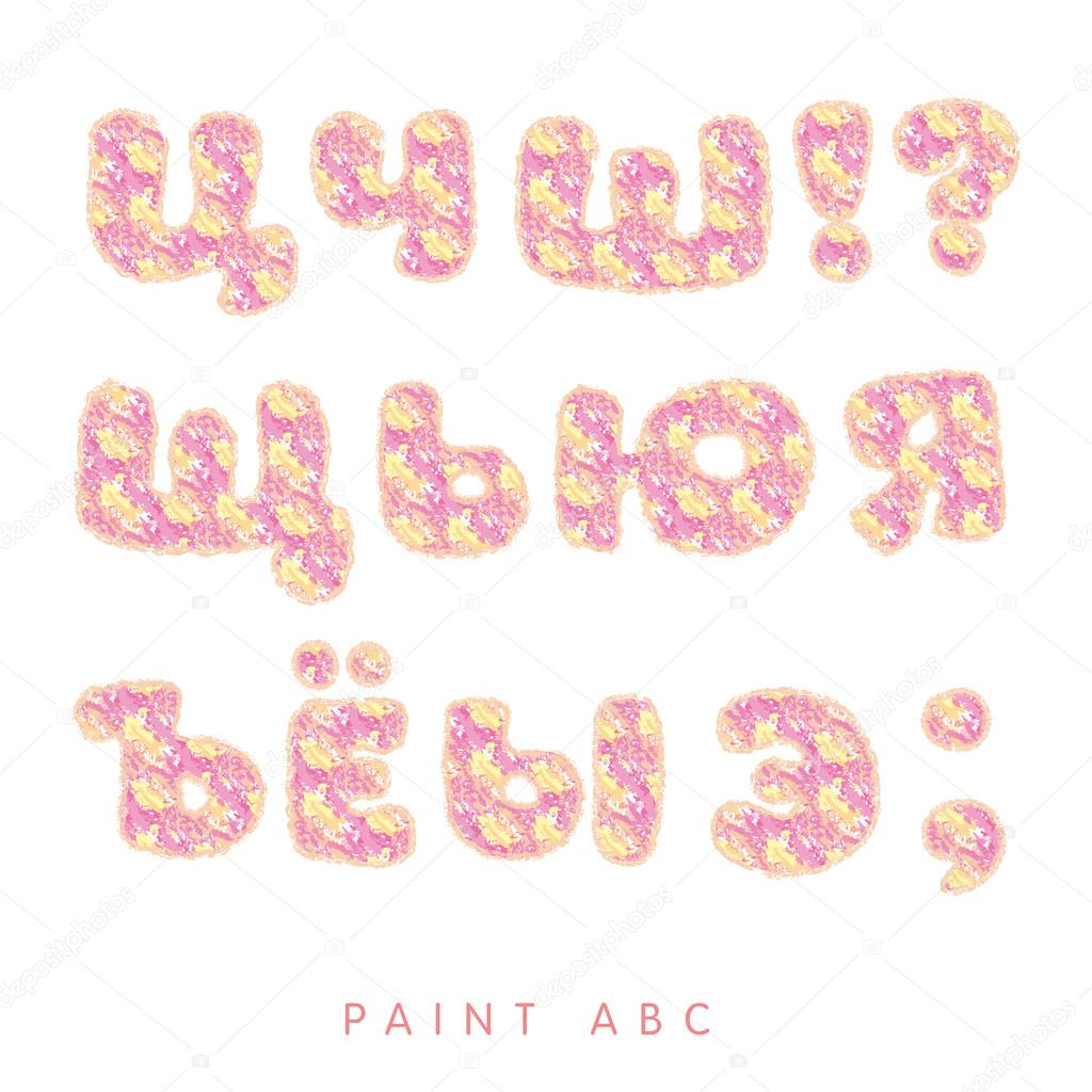 Crayon drawn paint style lettering kit. oil-paint texture text style ...