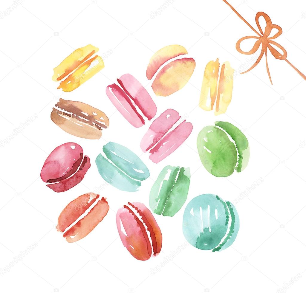 Colorful assorted macaroon sweet cake. watercolor illustration Stock ...