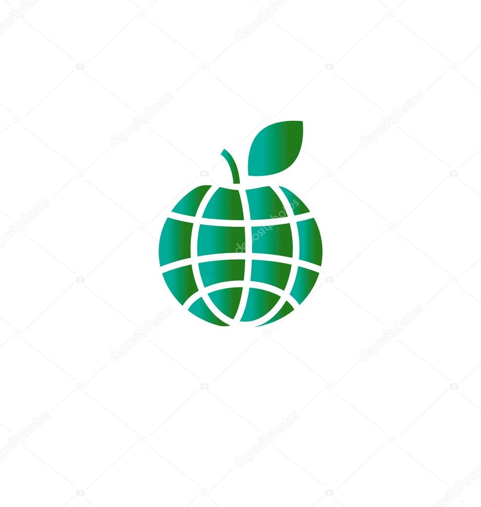 Green apple in earth shape icon. globe symbol as apple fruit. pl Stock ...