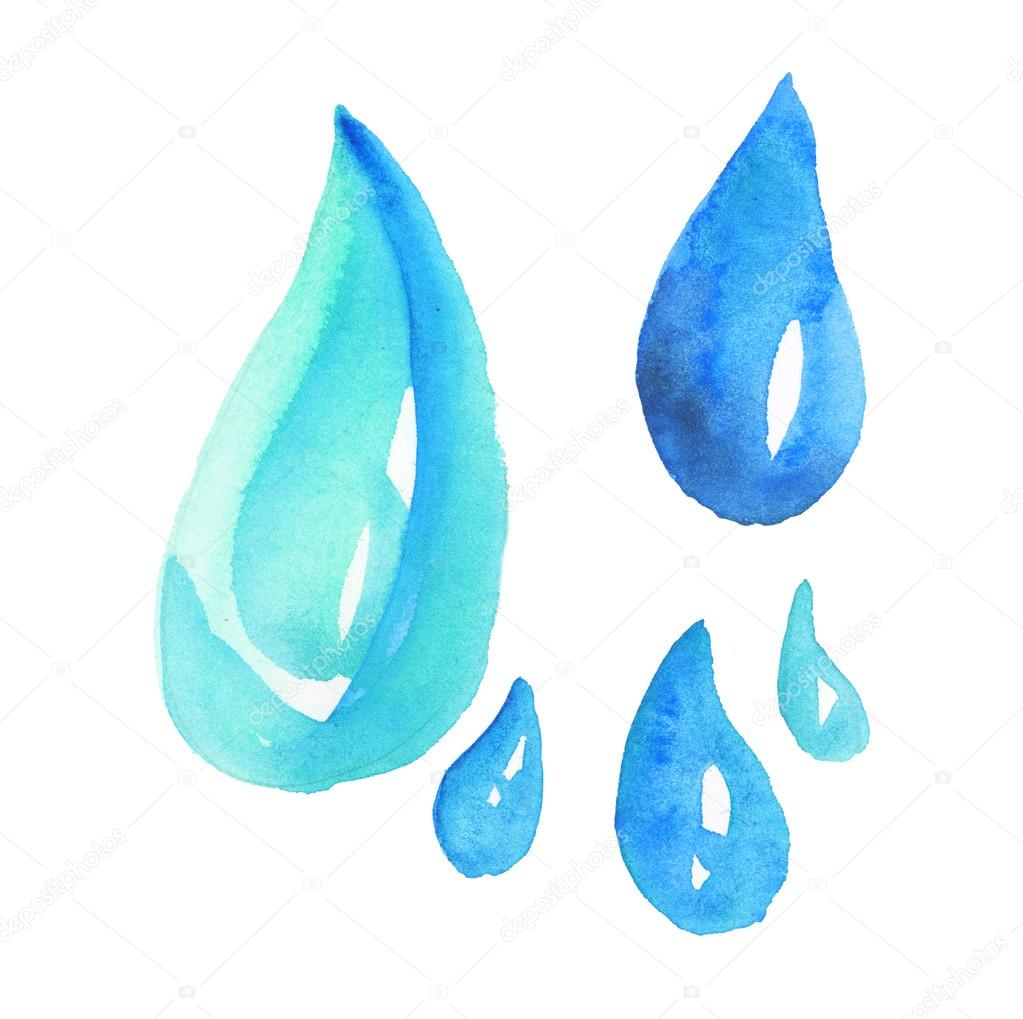 Rain drop watercolor. hand drawn paint water drop. Stock Illustration ...
