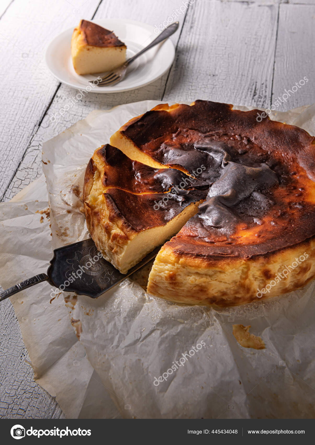 Close Cut Basque Burnt Cheesecake Silver Serving Spatula Baking Paper ...