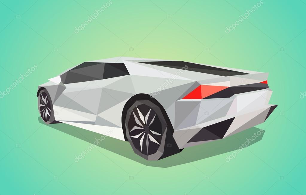 Grey sport car on green background - polygonal style. ⬇ Vector Image by ...
