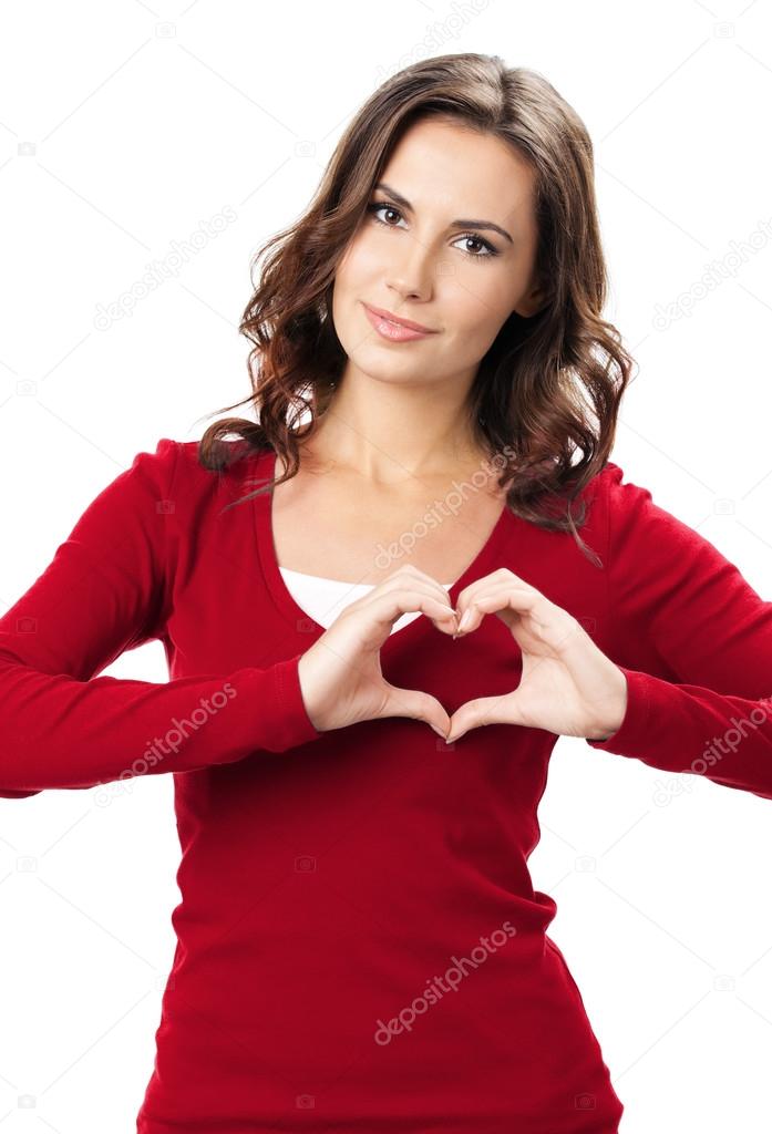 Woman showing heart symbol hand sign gesture — Stock Photo © g_studio ...