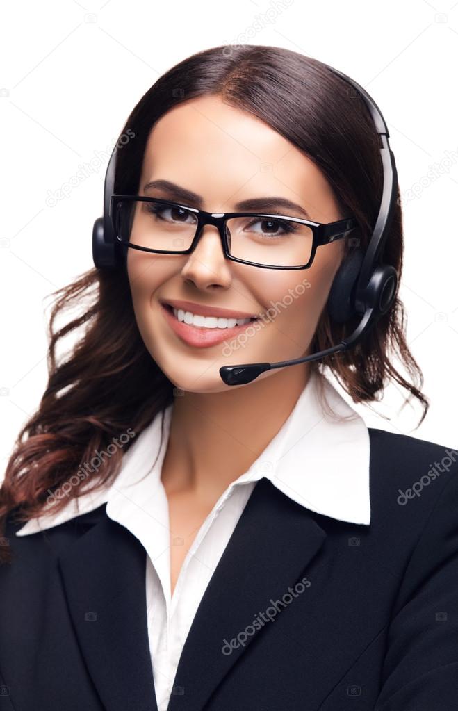 Portrait of customer support phone operator — Stock Photo © g_studio #90860816