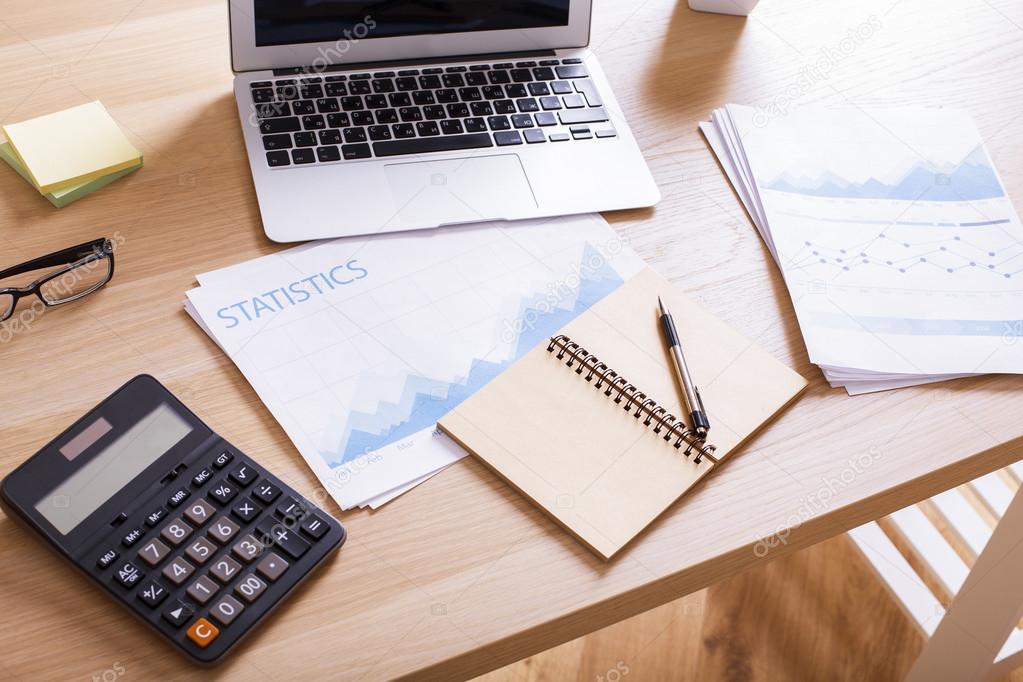 Desktop with office tools Stock Photo by ©peshkova 107441520