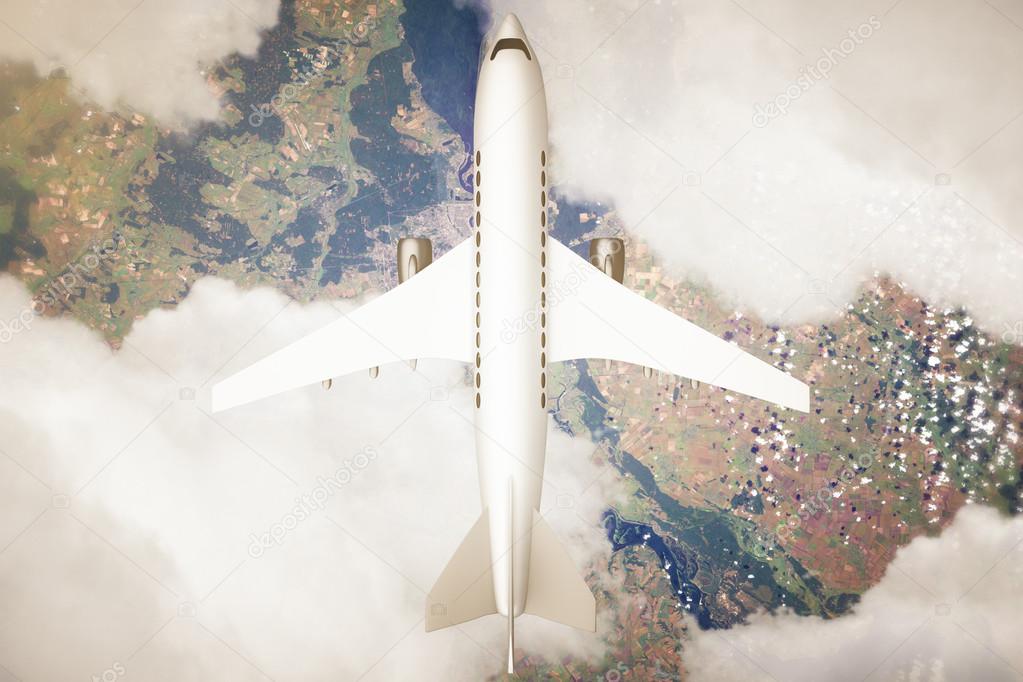 Airplane above landscape — Stock Photo © peshkova #108181950