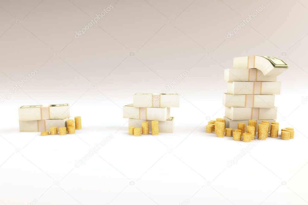 Financial growth concept with growing coins and money stacks on light ...