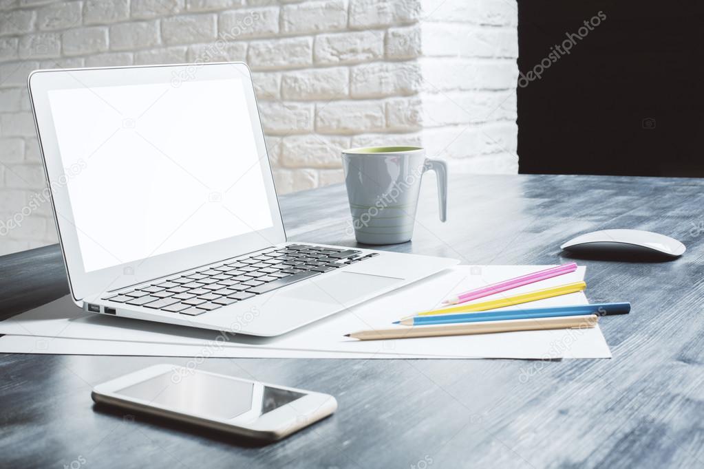 Laptop on creative table side — Stock Photo © peshkova #114790026