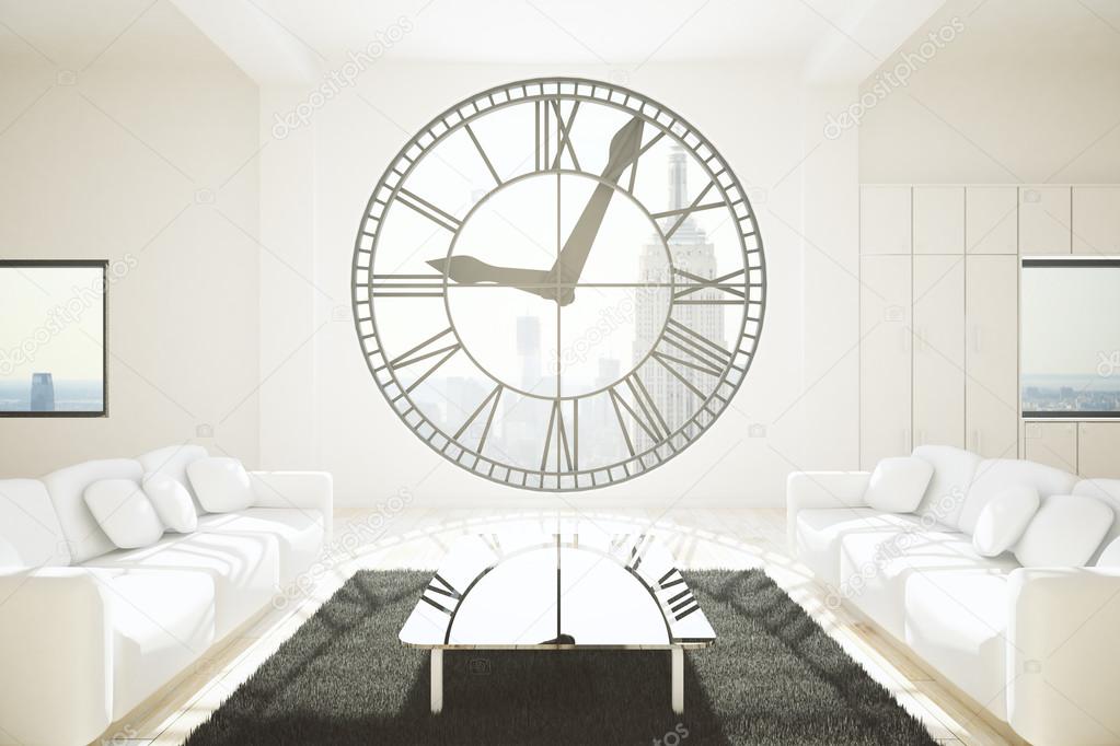 White room with clock window Stock Photo by ©peshkova 115466588