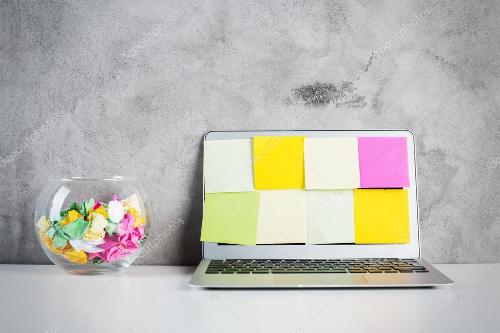 Laptop screen with stickers Stock Photo by ©peshkova 118521224