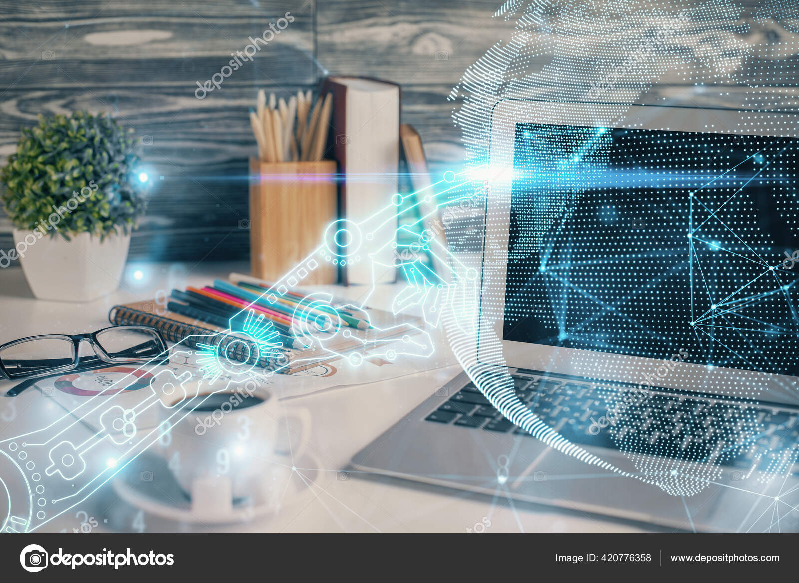 Computer Desktop Office Technology Theme Hologram Double Exposure Tech ...