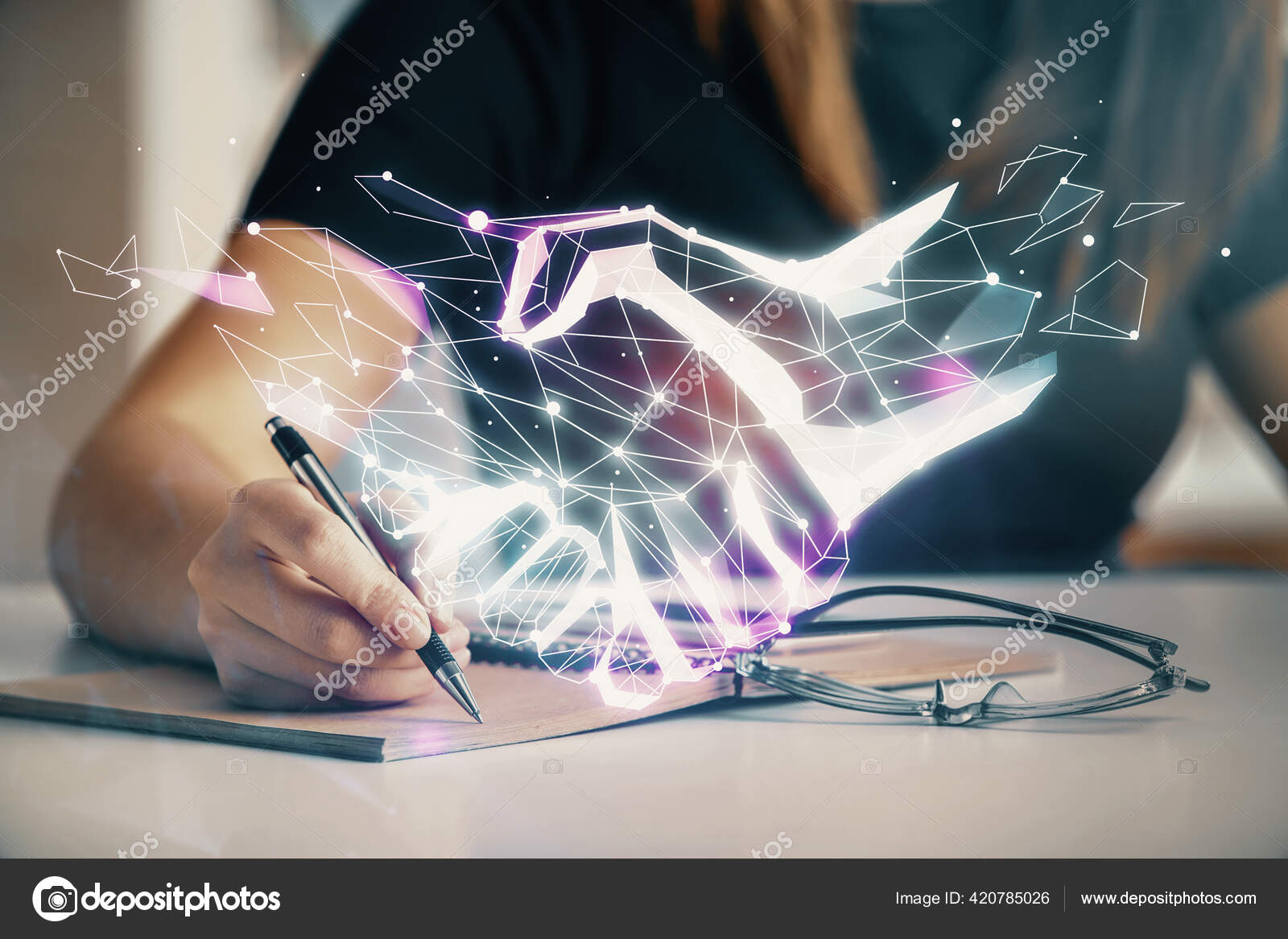 Handshake Drawing Hands Taking Notes Background Concept Success Double ...