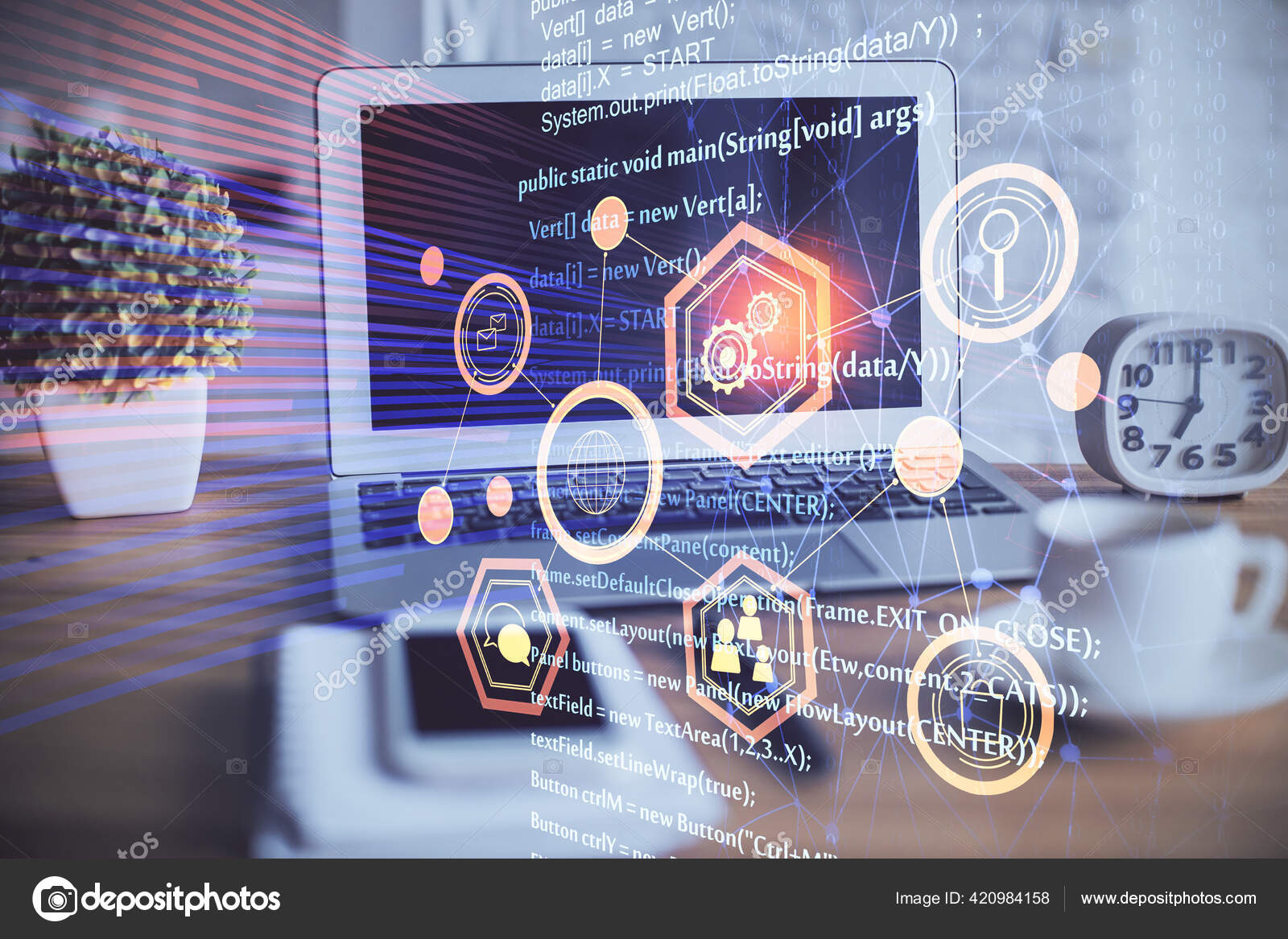 Double Exposure Desktop Computer Background Tech Theme Drawing Concept ...