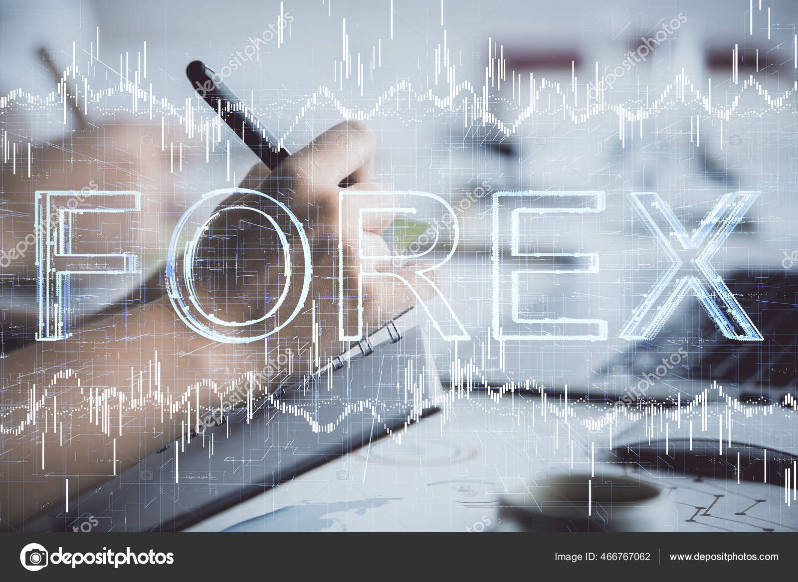 Double Exposure Forex Graph Drawing People Taking Notes Background ...